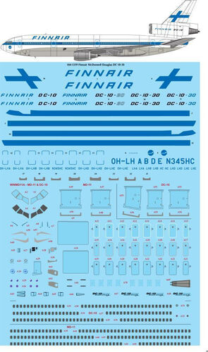 26 Decals 441339 McDonnell-Douglas DC-10-30 - Finnair Laser Decal with Screen Print Details