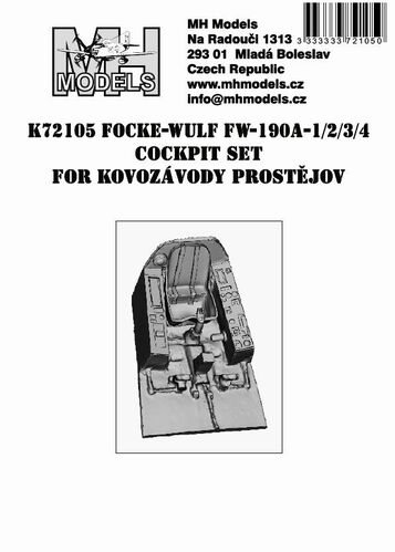 MH Models K72105 Focke-Wulf Fw-190A-1/2/3/4 Cockpit Set For Kovozávody Prostějov