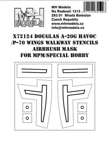 MH Models X72124 Douglas A-20G Havoc/P-70 Wings Walkway Stencils Airbrush Mask (For MPM/Special Hobby)