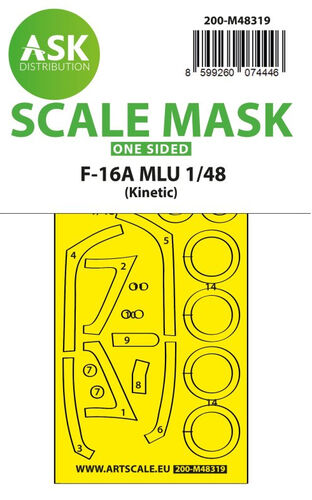 Art Scale Kit M48319 General Dynamics F-16 A MLU - Wheels and Canopy Frame Paint Mask / Outside Only (for Kinetic Kits)