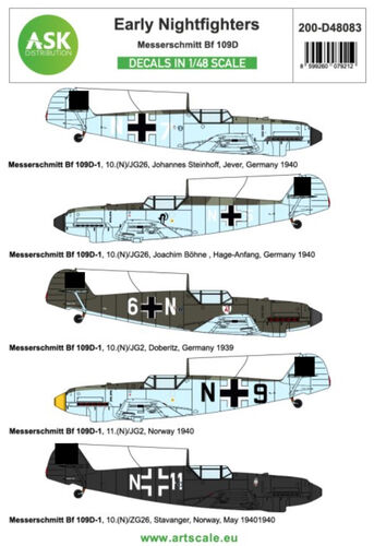 Art Scale Kit D48083 Messerschmitt Bf-109 D - Early Nightfighters Part 1