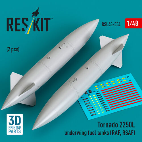 RES/KIT U48-0554 PANAVIA Tornado - 2250L Underwing Fuel Tanks for RAF / RSAF Planes (2 pcs / 3D-Printed)