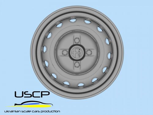 Ukrainian Scale Cars Production (USCP) 24P166 Alfa Romeo Steel Wheels 14" + Tires (3D Printed)