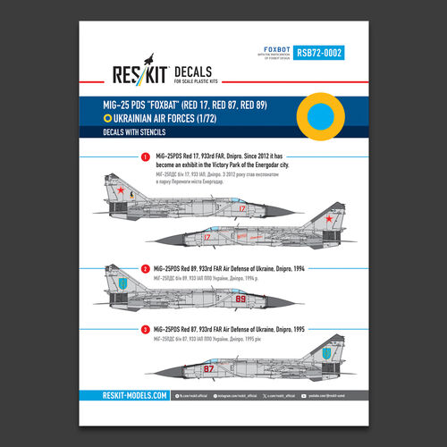 RES/KIT RSB72-0002 MiG-25 PDS Foxbat - Ukrainian Air Forces (Decals with Stencils)