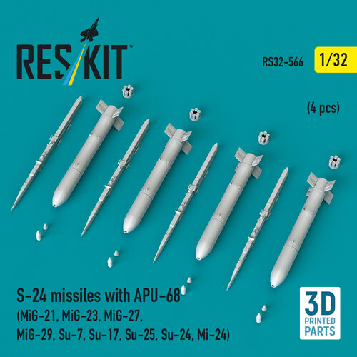 RES/KIT 32-0566 S-24 missiles with APU-68 (4 pcs / 3-D Printed)