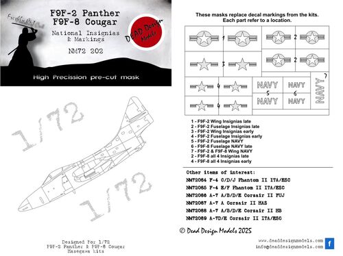 DEAD Design Models NM72202 Grumman F9F-2/8 Panther / Cougar - National Insignia (for Hasegawa Kits)