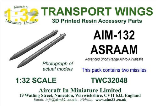 Aircraft In Miniature Ltd TWC32048 AIM - 132 ASRAAM 3D-Printed (2 pcs)