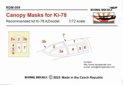 Rising Decals RDM009 Ki-78 - Canopy Mask Set (for AZ Model Kits)