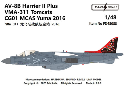 Fab Scale FD48083 McDonnell Douglas AV-8B+ Harrier - VMA-311 Tomcats Yuma 2016