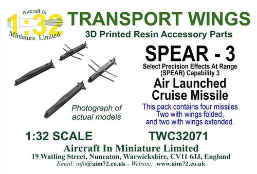 Aircraft In Miniature Ltd TWC32071 SPEAR - 3 - Air Launched Cruise Missile (4 pcs / 3D-Printed)
