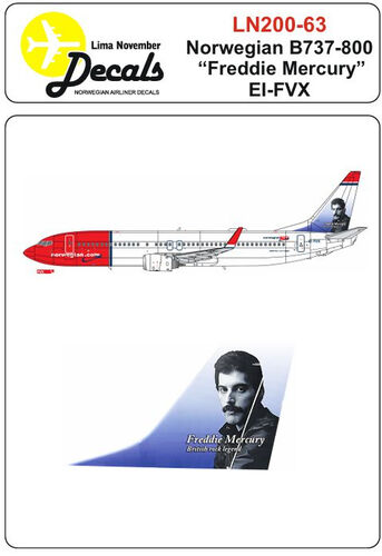 Lima November Decals 200-63 Boeing 737-800 - Norwegian EI-FVX 'Freddie Mercury'