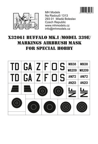 MH Models X32061 Brewster Buffalo Mk.I (Model 339 E) - Markings Airbrush Mask (for Special Hobby Kits)