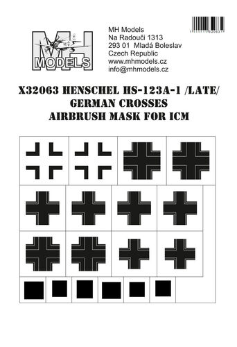 MH Models X32063 Henschel Hs-123 A-1 (Late) - German Crosses Airbrush Mask (for ICM Kits)
