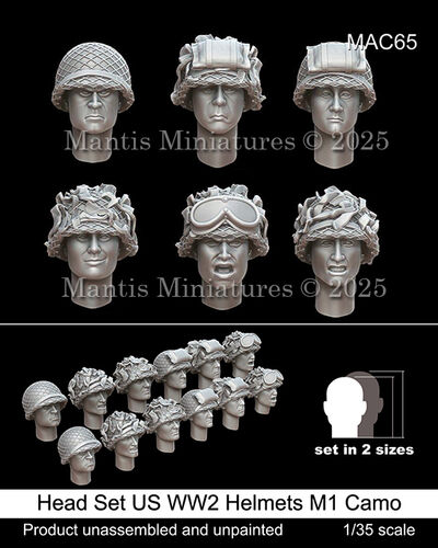 Mantis Miniatures MAC65 Head Set US WW2 Helmets M1 Camo