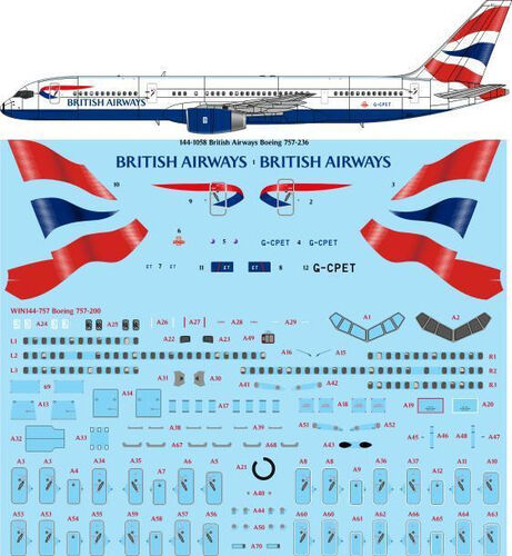 26 Decals 441058 Boeing 757-236 - British Airways (Laser Decal with Screen Print Details / for Zvezda Kits