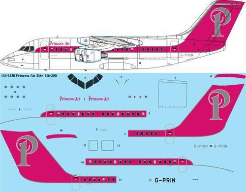 26 Decals 441330 BAe 146-200 - Princess Air Laser Decal (for Revell Kits)
