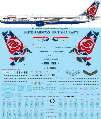 26 Decals 441332 Boeing 757-236 - British Airways 'Chelsea Rose' (Laser Decal with Screen Print Details)