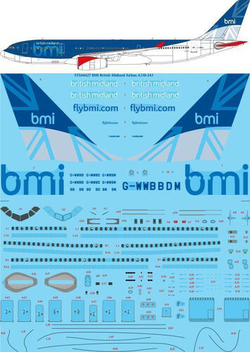26 Decals STS44427 Airbus A330-243 - BMI British Midland (Screen Printed Decals)
