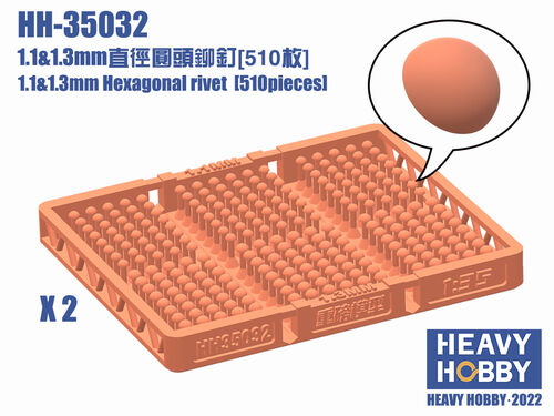 Heavy Hobby HH-35032 1.1&1.3mm Hexagonal rivet (510 pieces)