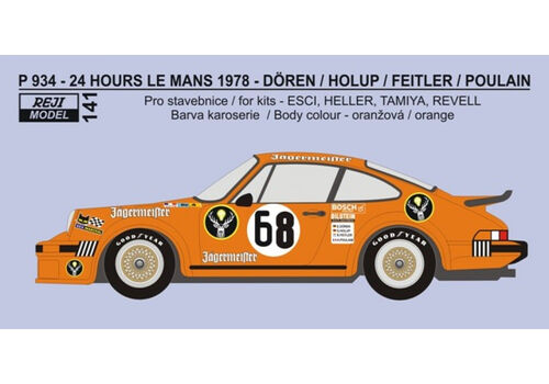 Rejimodel 141 Porsche 934 - 24 hours Le Mans 1978 Jagermeister (for ESCI, Heller, Tamiya and Revelk Kits)