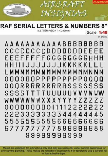 Armycast ACM49009 RAF Serial Letters and Numbers 8"