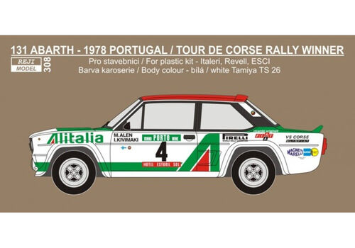 Rejimodel 308 Fiat 131 Abarth „Alitalia“ - 1978 Portugal / Rally Tour de Corse winner (for ESCI, Revell and Italeri Kits)