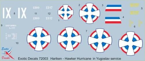 Exotic Decals 72003 Hariken - Hawker Hurricane in Yugoslav service