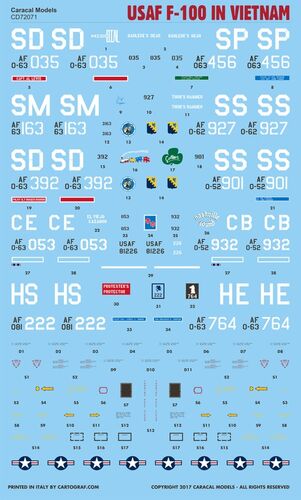 Caracal Models 72071 North American F-100 D/F Super Sabre in Vietnam War Decals (11 schemes)