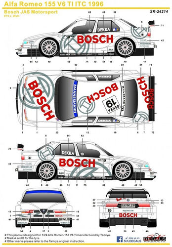 SK Decals 24214 Alfa Romeo 155 V6 TI ITC - 1996 Bosh Jas Motorsport (for Tamiya Kits)