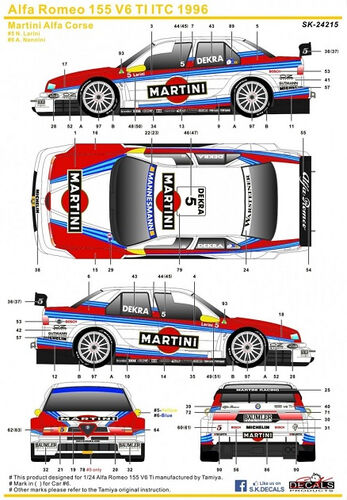 SK Decals 24215 Alfa Romeo 155 V6 TI ITC - 1996 Martini Alfa Corse (for Tamiya Kits)