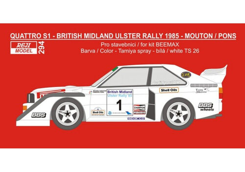 Rejimodel 294 Audi Quattro S1 - British Midland Ulster Rally 1985 - Mouton / Pons (for Beemax Kits)