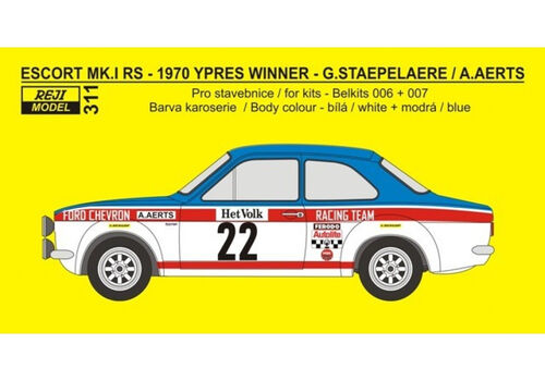 Rejimodel 311 Ford Escort Mk.I - 1970 Rallye Ypres / Vltava - Staepelaere / Aerts (for Belkits Kits)