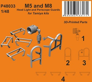 CMK P48033 US M5 and M8 - 3D-Printed Head Light and Periscope Guards (for Tamiya Kits)