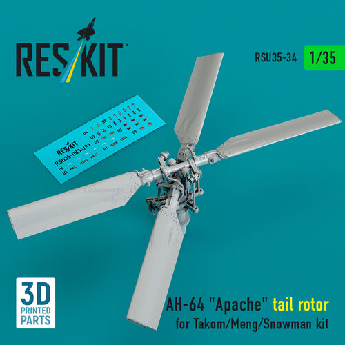 RES/KIT U35-0034 AH-64 Apache - 3D-Printed Tail Rotor (for Takom / Meng and Snowman Kits)