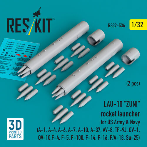 RES/KIT 32-0534 LAU-10 "ZUNI" Rocket Launcher for US Army & Navy (2 pcs / 3D Printed)