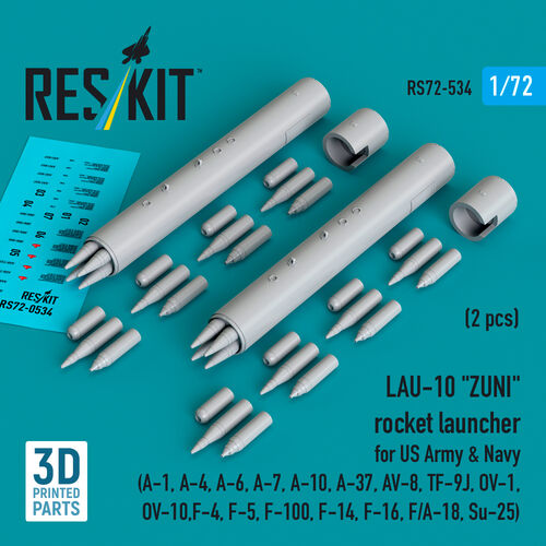 RES/KIT 72-0534 LAU-10 "ZUNI" Rocket Launcher for US Army & Navy (2 pcs / 3D Printed)