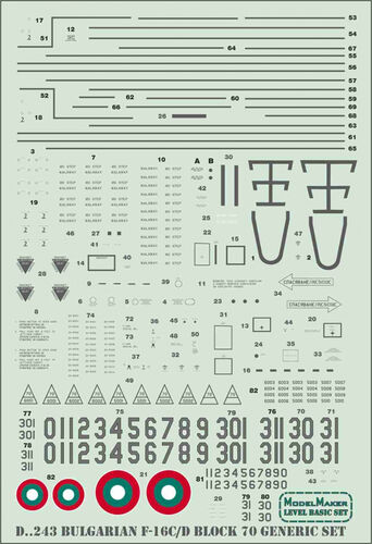 Model Maker Decals D72243 Bulgarian F-16C/D Block 70 Generic Set