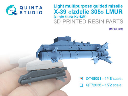 Quinta Studio QT48091 Light Multi-Purpose Guided Missile X-39 "Product 305" LMUR - Single-Pac for Ka-52 M (for All Kits)