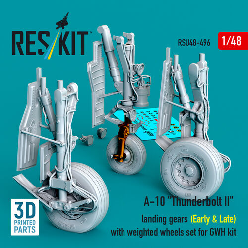 RES/KIT U48-0496 A-10 'Thunderbolt II' Landing Gears (Early & Late) With Weighted Wheels Set For GWH Kit (Metal + 3D Printed)