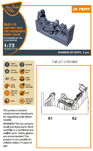 Clear Prop Models A72176 MiG-19 - Ejection Seat and Instrument Panel Cover (for Clear Prop Kits)