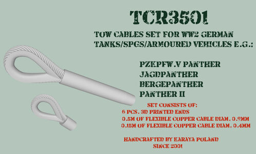 KARAYA TCR3501 Tow Cables For PzKpfw. V Panther With 3D Printed Ends (6pcs)