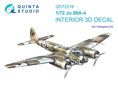 Quinta Studio QD72218 Ju 88 A-4 - 3D-Printed & Coloured Interior on Decal Paper (for Hasegawa Kits)