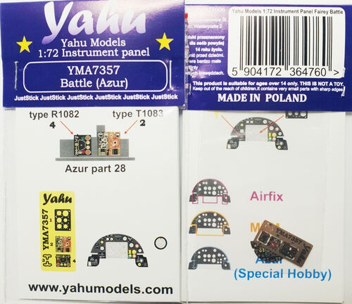 Yahu Models A7357 Fairey Battle Mk.I - Photoetched Instrument Panel (for Airfix, Frrom-Azur, MPM and Special Hobby kits)