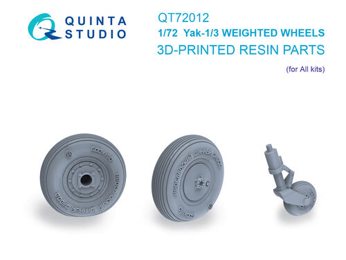 Quinta Studio QT72012 Yakovlev Yak-1 / Yak-3 - 3D-Printed Weighted Wheels (for Zvezda Kits)