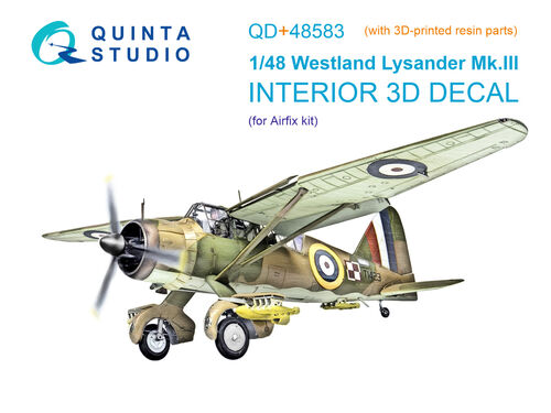 Quinta Studio QD+48583 Westland Lysander Mk.III - 3D-Printed & Coloured Interior on Decal Paper with 3D-printed Resin Parts (for Airfix Kits)