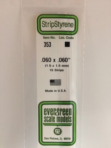 Evergreen 00353 Polystyrene Strip 1,5 x 1,5 mm (60 cm) (1 pc)