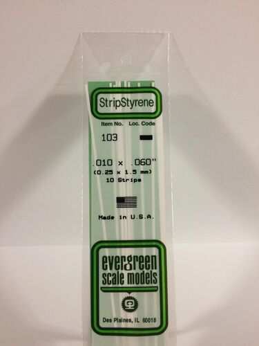Evergreen 00103 Polystyrene Strip 0,25 x 1,50 mm (35 cm) (1 pcs)