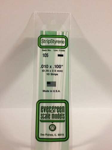 Evergreen 00105 Polystyrene Strip 0,25 x 2,50 mm (35 cm) (1 pcs)