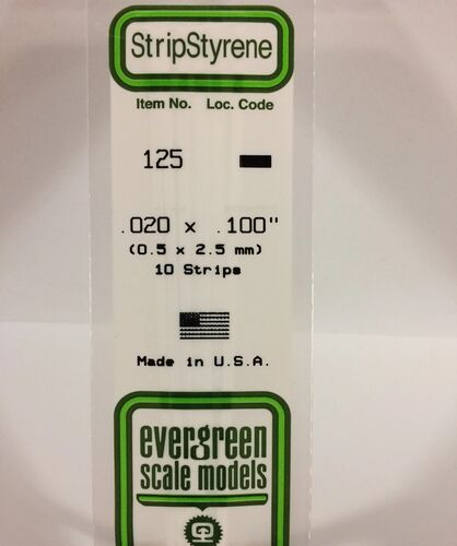 Evergreen 00125 Polystyrene Strip 0,50 x 2,50 mm (35 cm) (1 pcs)