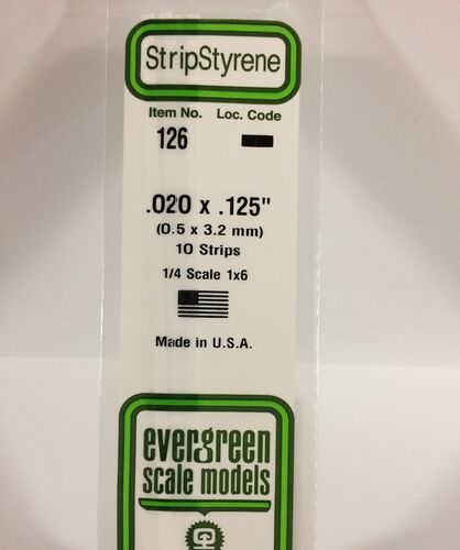 Evergreen 00126 Polystyrene Strip 0,50 x 3,20 mm (35 cm) (1 pcs)